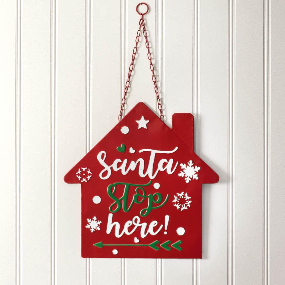 Santa Stop Here Hanging Wall Sign – Countryside Home Decor
